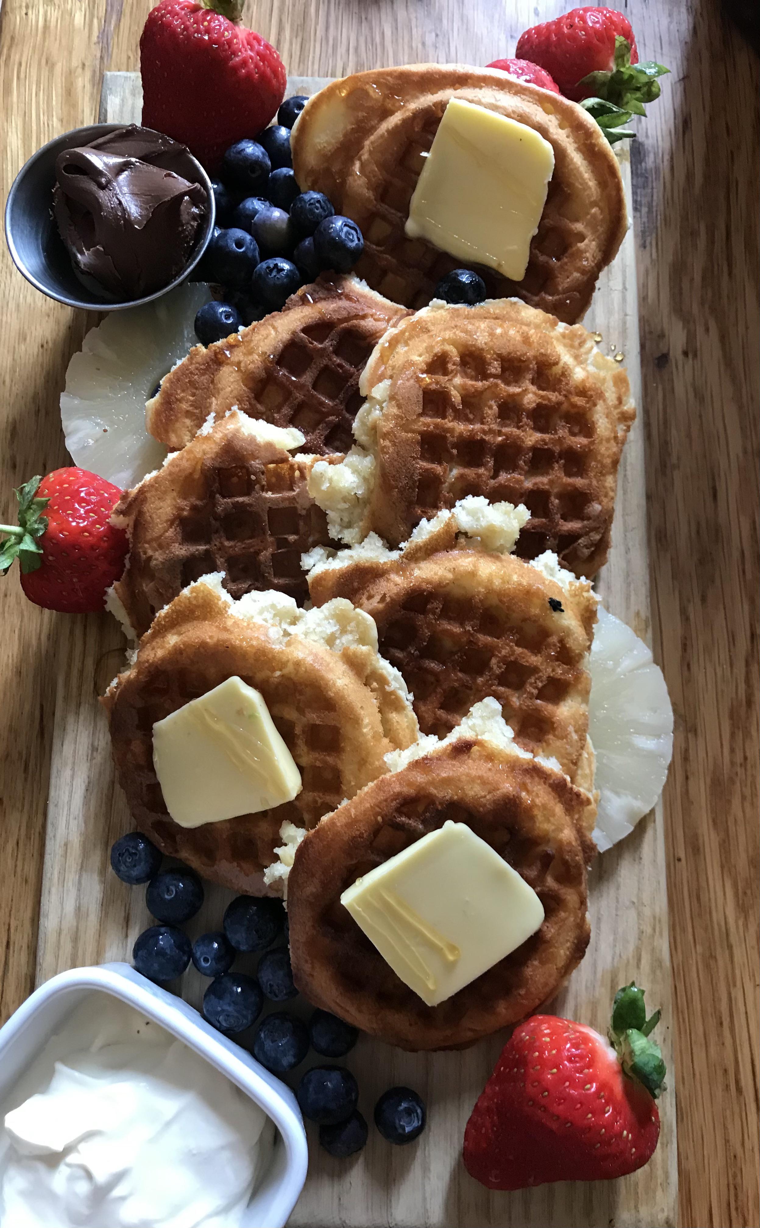 Waffle board brunch today! Fresh fruit, Nutella & fresh cream. | Scrolller