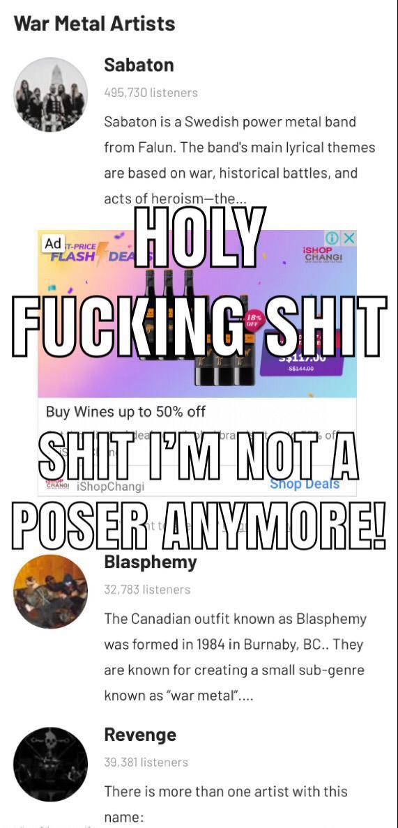 War metal Sabaton confirmed. Take that elitists 😎 | Scrolller