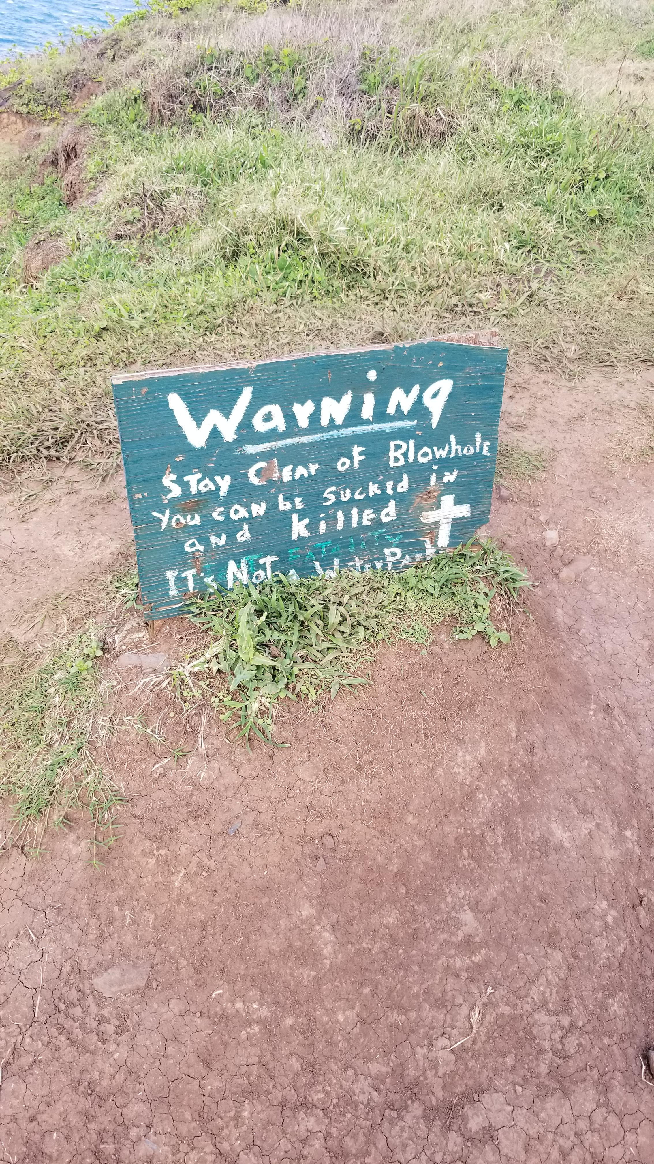 Warning sign at the blowhole on Maui. | Scrolller