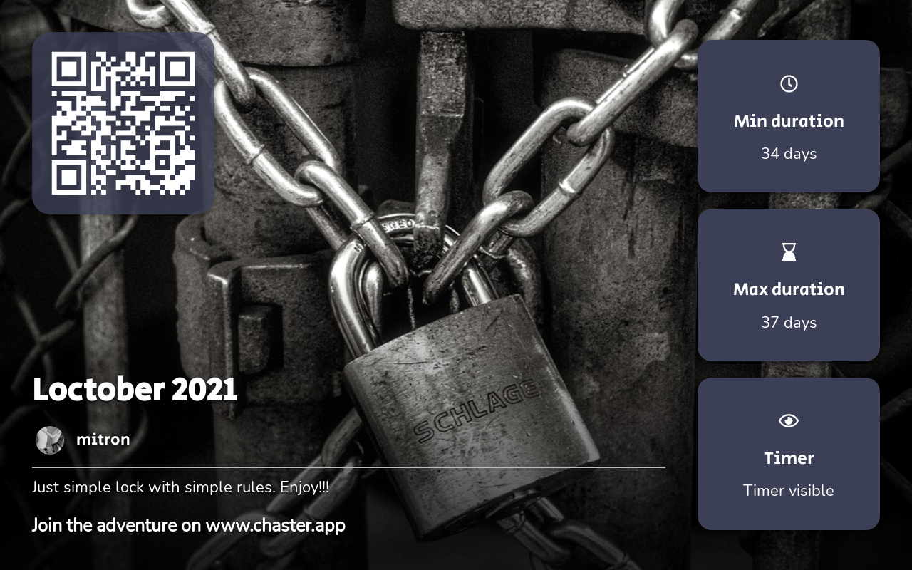 Welcome to the club. I was created simple lock "Loctober 2021" with simple rules and without ...