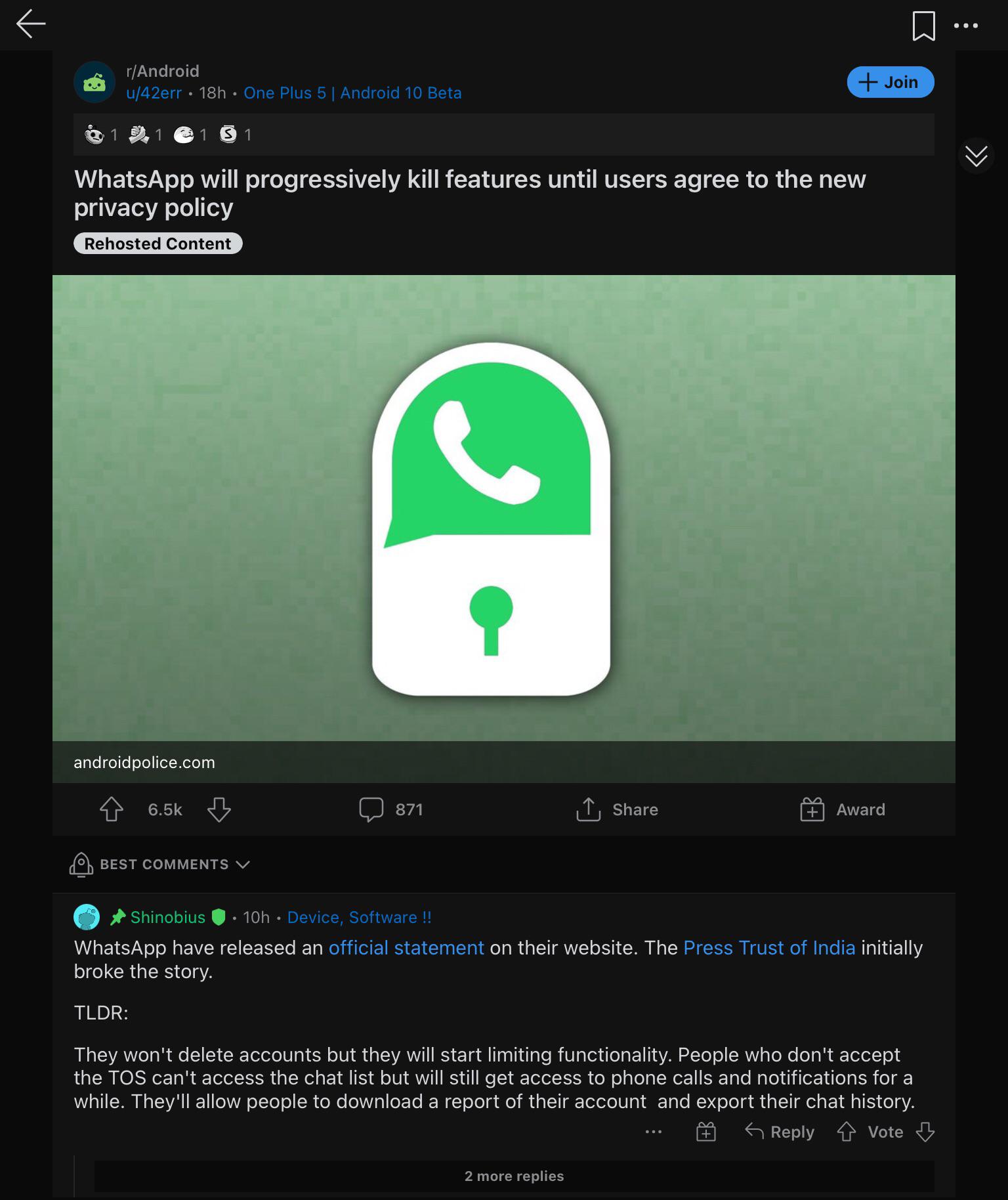 WhatsApp trying to make people accept their TOS | Scrolller