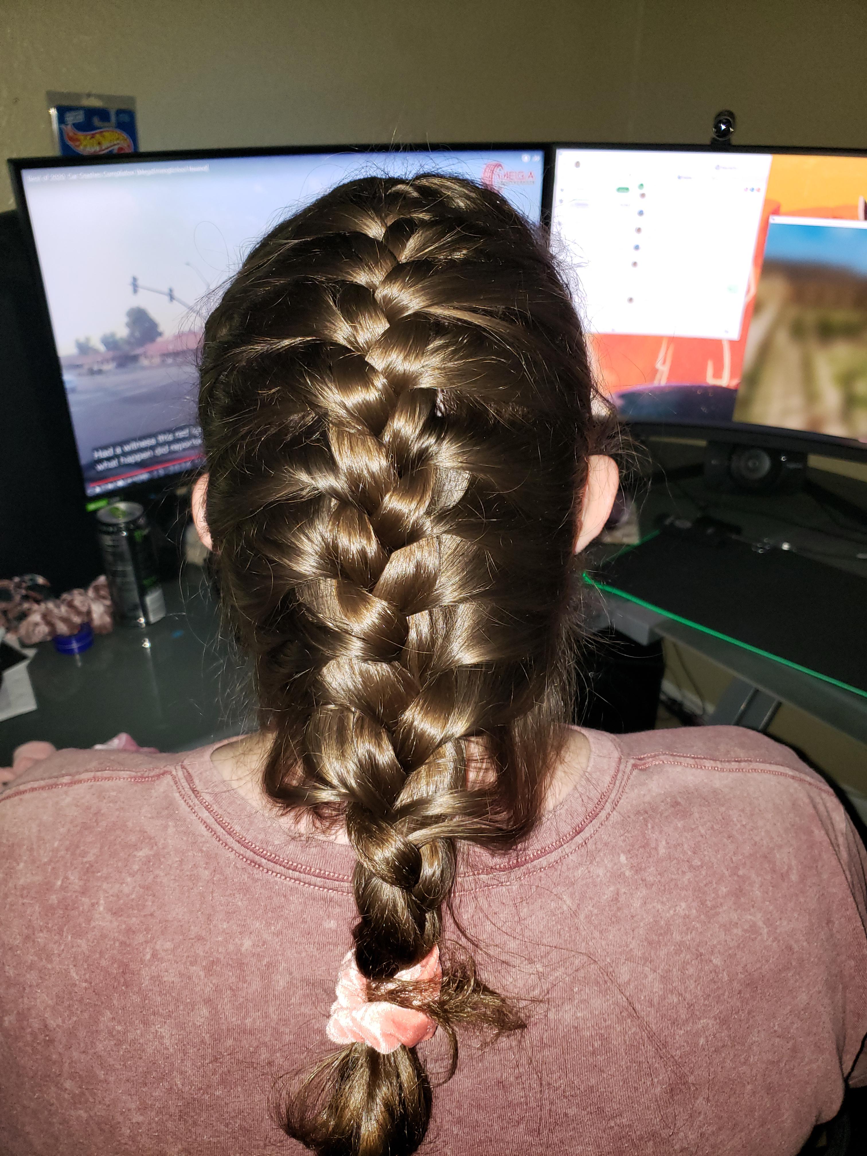 Wife decided to french braid my hair 😊it fell down a bit at the bottom but I still love it ...