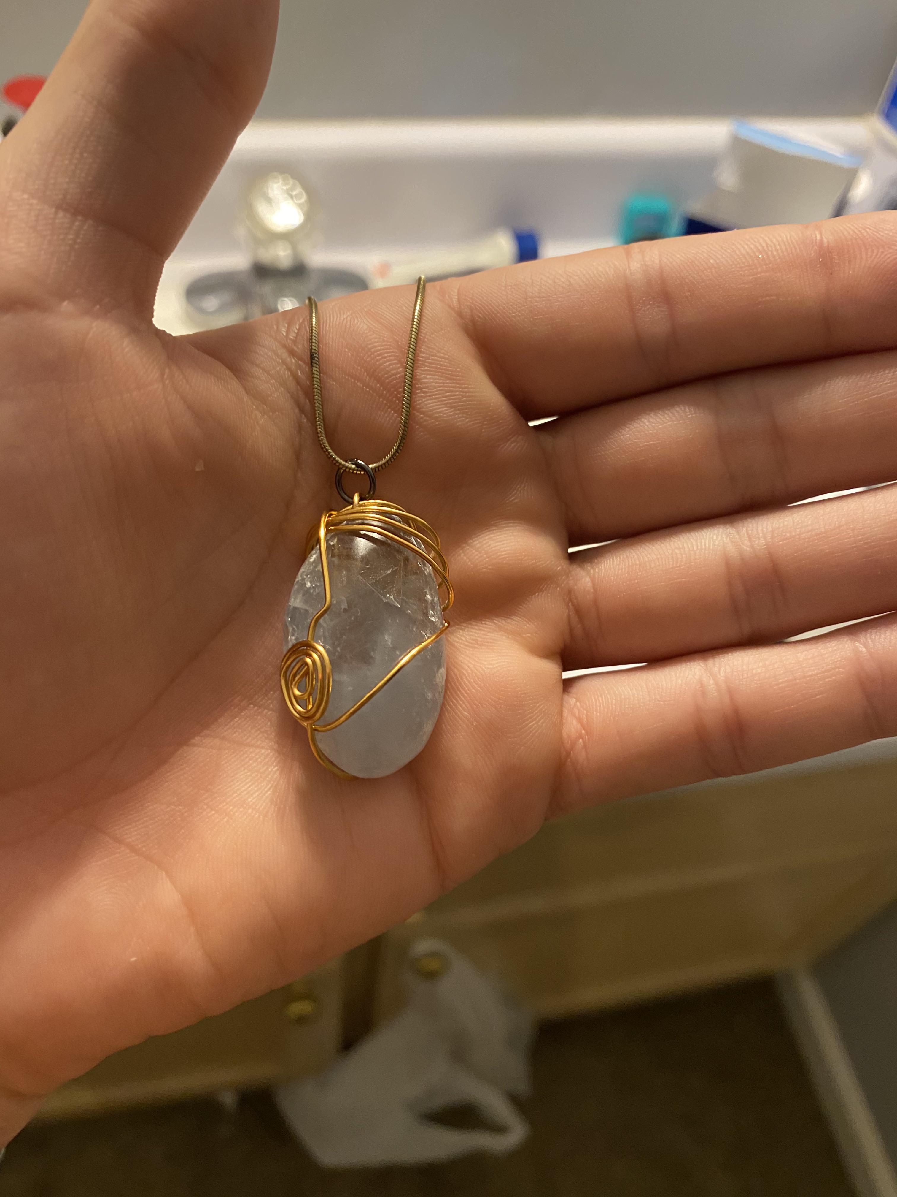 Wire wrapped Celestite pendant - still learning, but enjoying the journey! | Scrolller