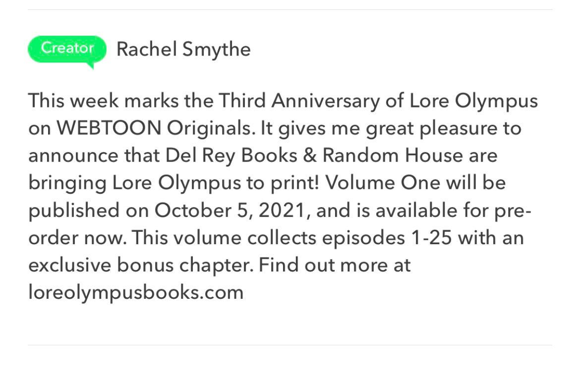 WOOO HOOO! Lore Olympus going to print! | Scrolller