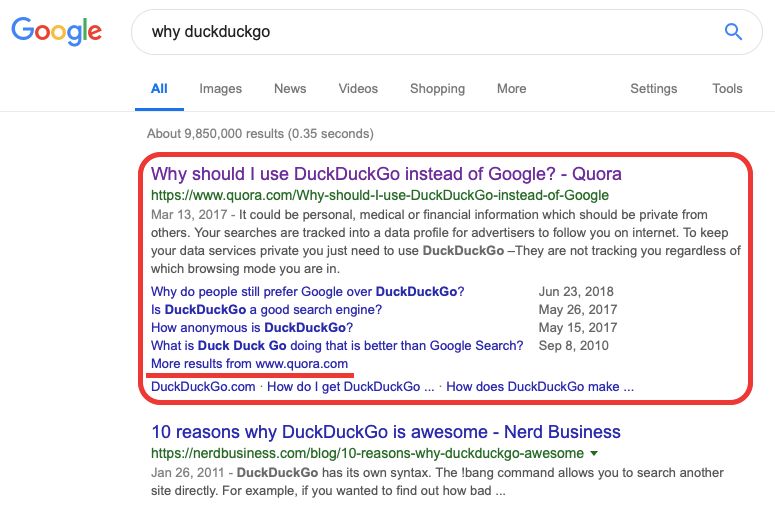 Would be awesome if DuckDuckGo could group results of the same domain like Google | Scrolller