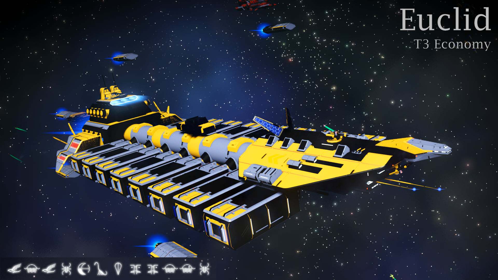 Yellow / Purple Galleon-Class Polyhedral System-Freighter with 8 Pairs of Cargo Boxes Euclid ...