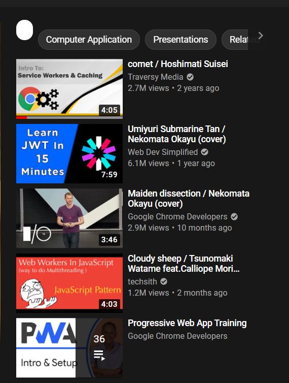 Youtube suggests Hololive covers from their Google chrome developer's channel | Scrolller
