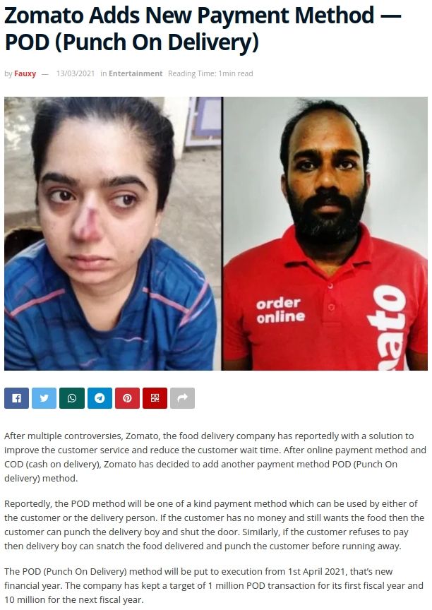 Zomato Adds New Payment Method — POD (Punch On Delivery) | Scrolller