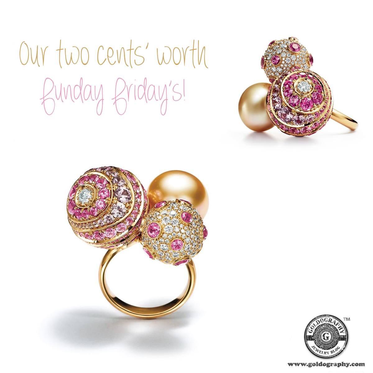 [18K Prism Ring with Pink Sapphires, Diamonds & Golden Pearl] | Scrolller