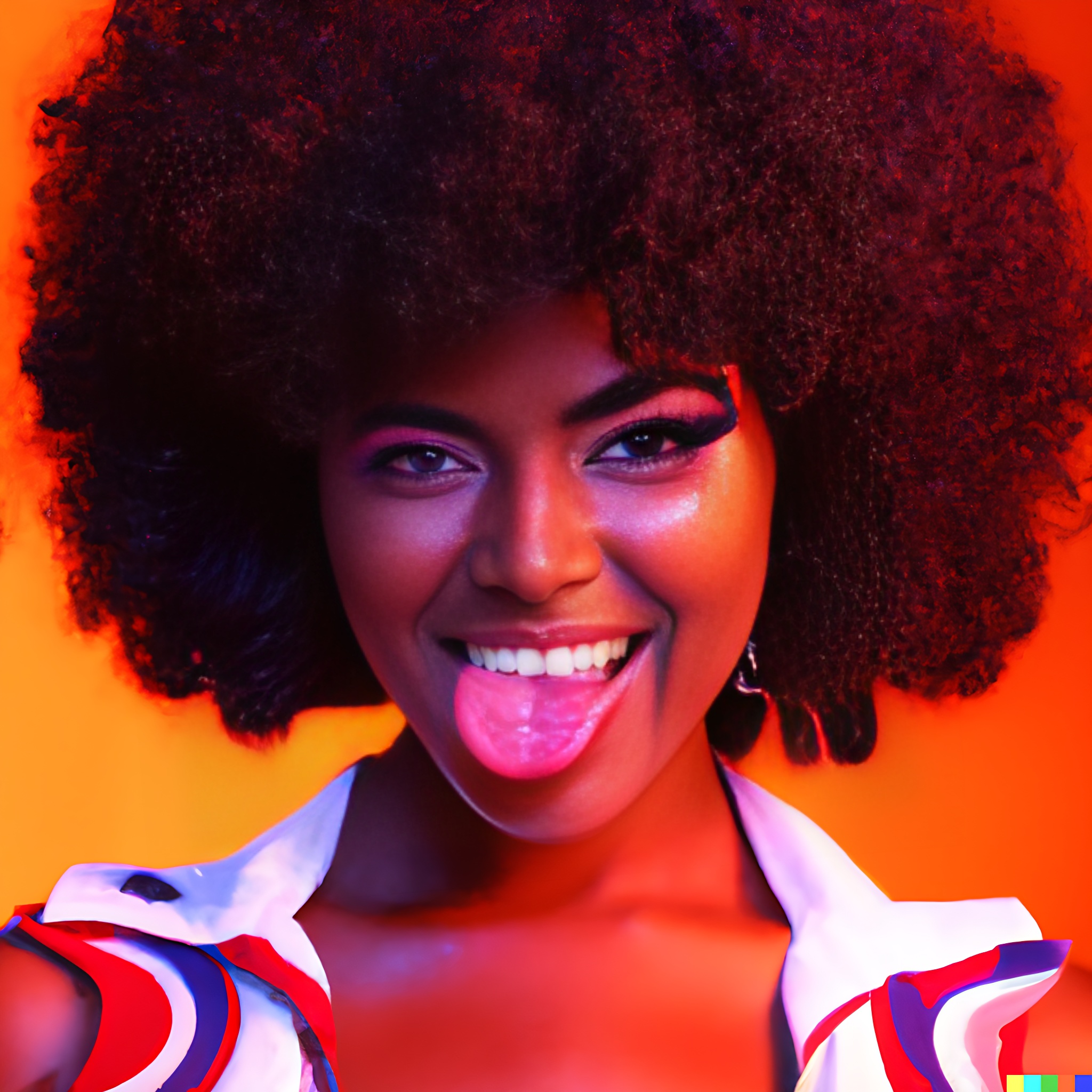 70s Model with big afro (DALL·E + ARC face restore, full prompt in comments) | Scrolller