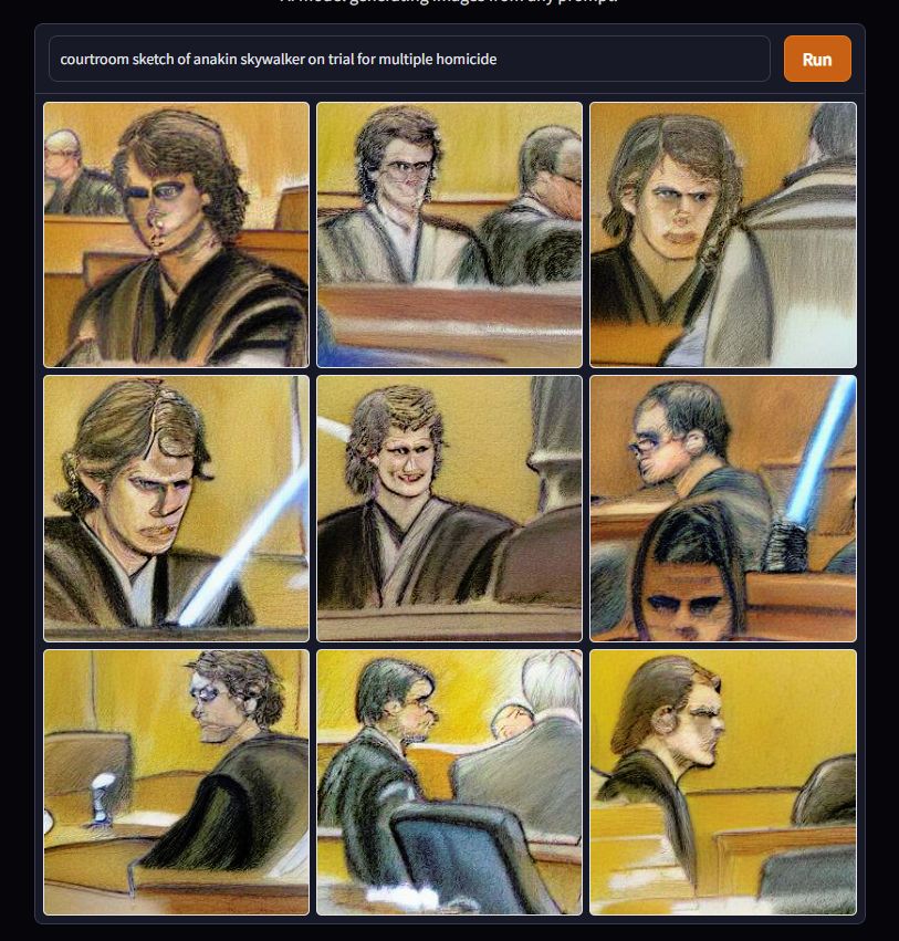 A courtroom sketch of Anakin Skywalker on trial | Scrolller