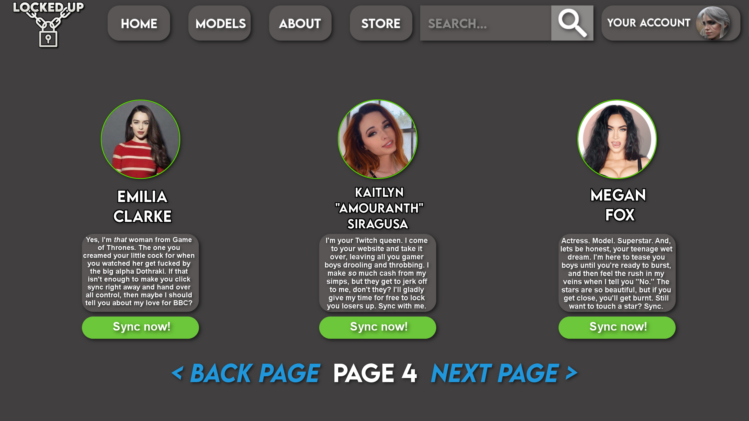 Another page of models added to LockedUp. Emilia Clarke, Amouranth, Megan Fox. Check comments ...
