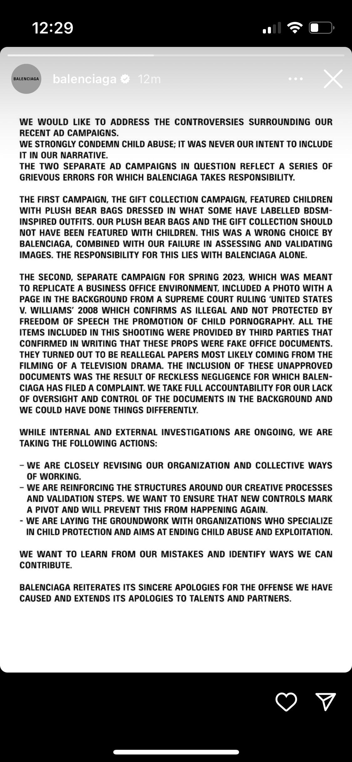 Balenciaga releases more detailed statement this afternoon. | Scrolller