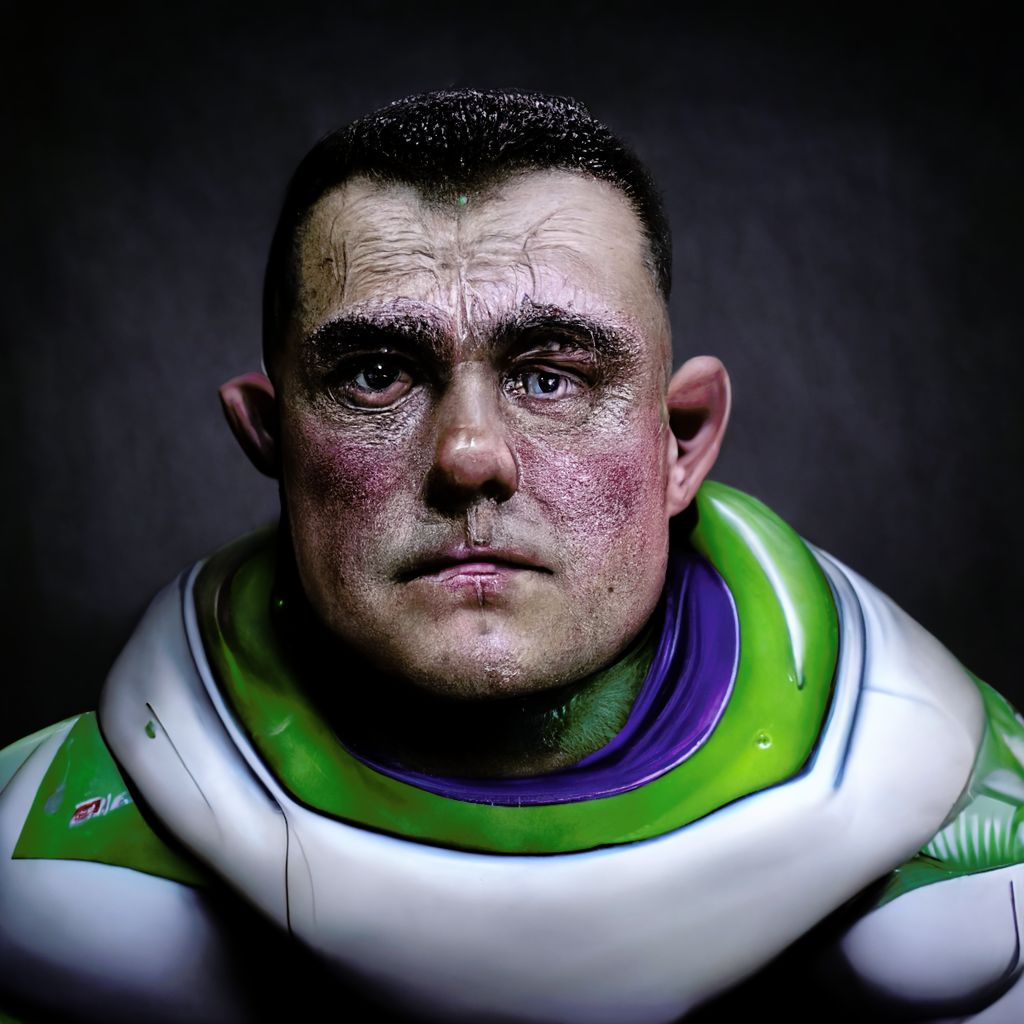 Battle-weary Buzz Lightyear as a human. Studio Photo, hyper detailed | Scrolller