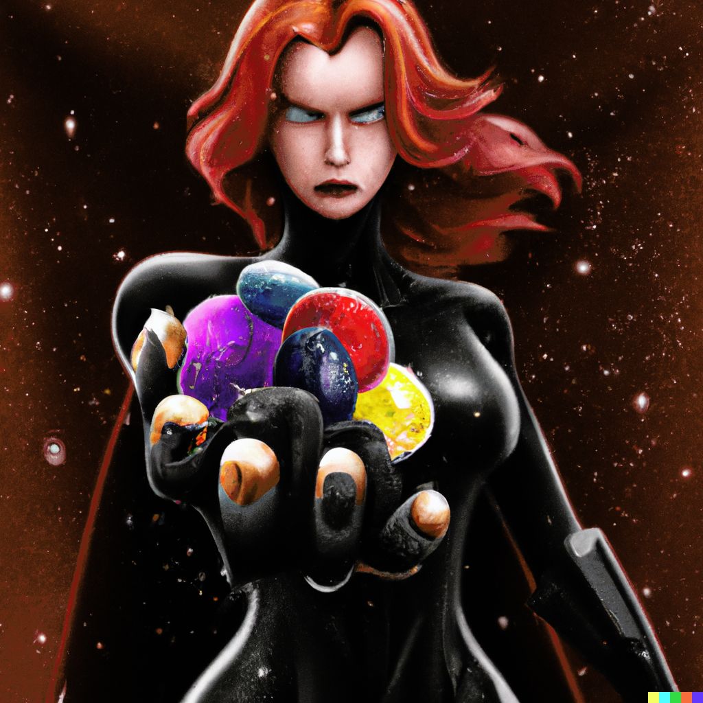 Black Widow holding the Infinity Gauntlet with all Infinity Stones | Scrolller