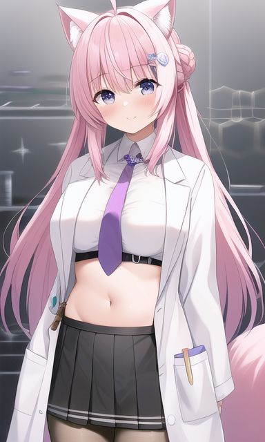 Catgirl scientist with an exposed belly [ai-generated] | Scrolller