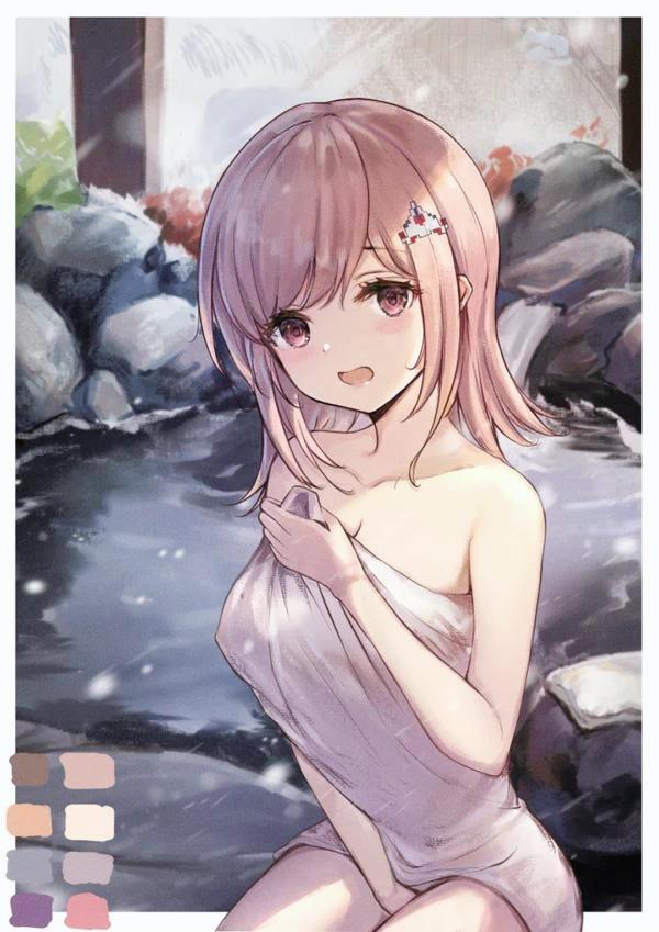 Chiaki in a hot spring...I dunno what is hotter here. | Scrolller