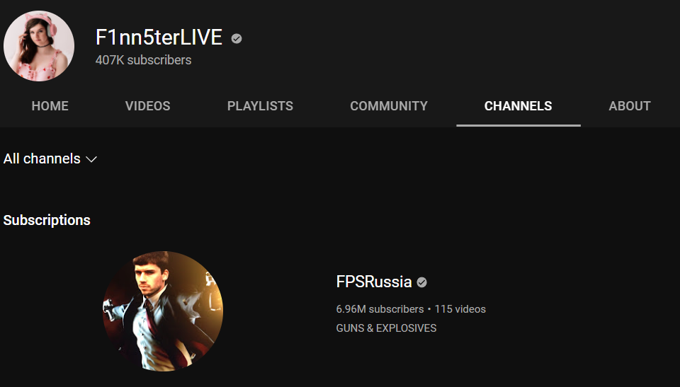 F1nn5ters only subscription on his live channel is FPSRussia | Scrolller