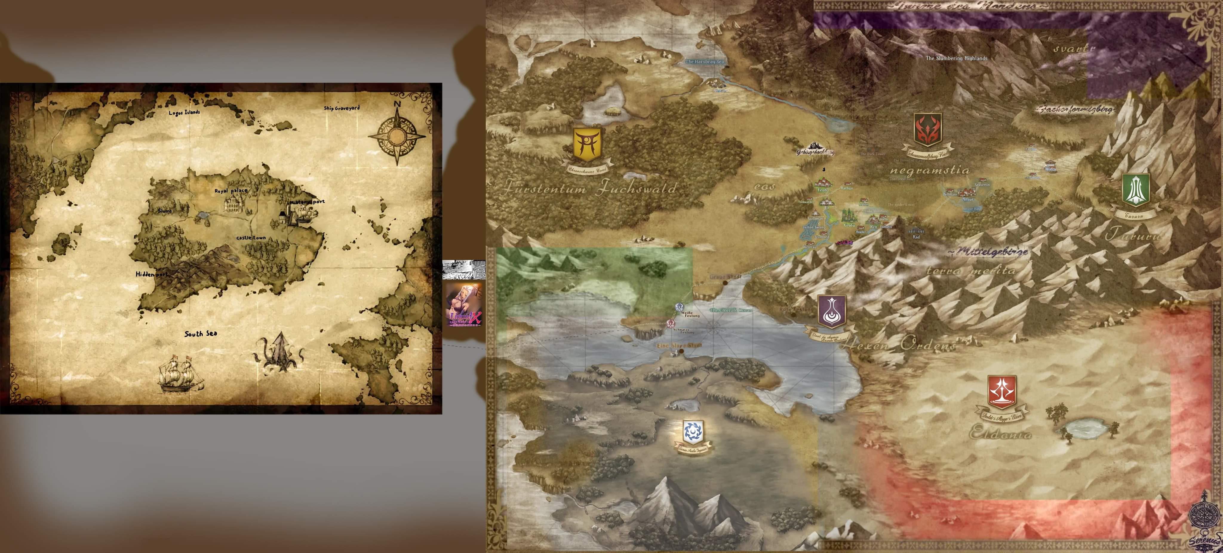 Full map of Kuroinu with in the west the map of Mashou no nie connected ...