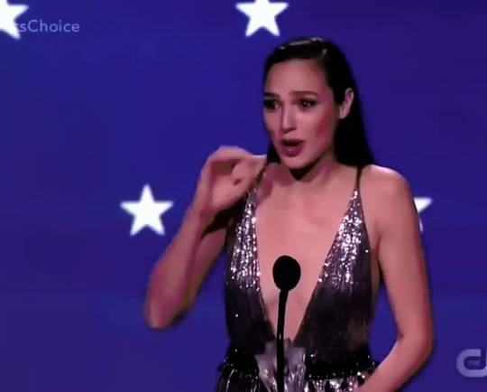 Gal Gadot trying to keep her cool when you suddenly turn on her vibrator during her acceptance ...