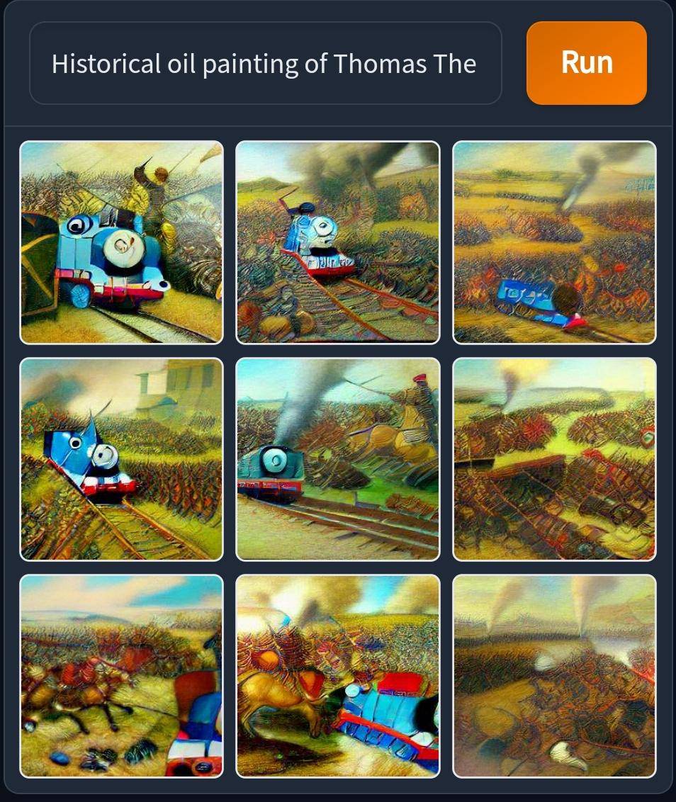 Historical oil painting of Thomas the Train in The Battle of Alexander at Issus | Scrolller