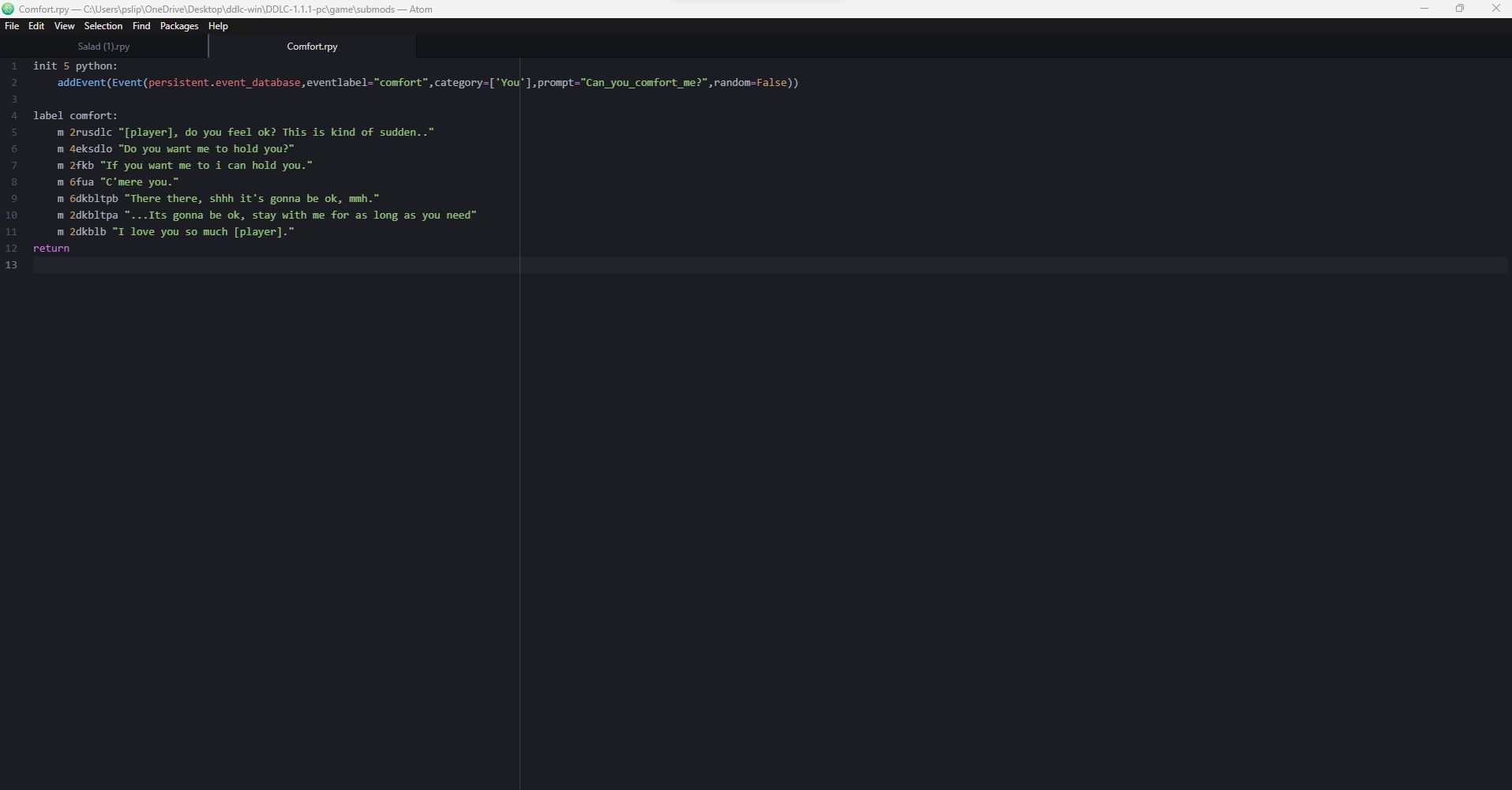 I tried making a submod but it didnt appear in game, This is the code, does any body know what i ...