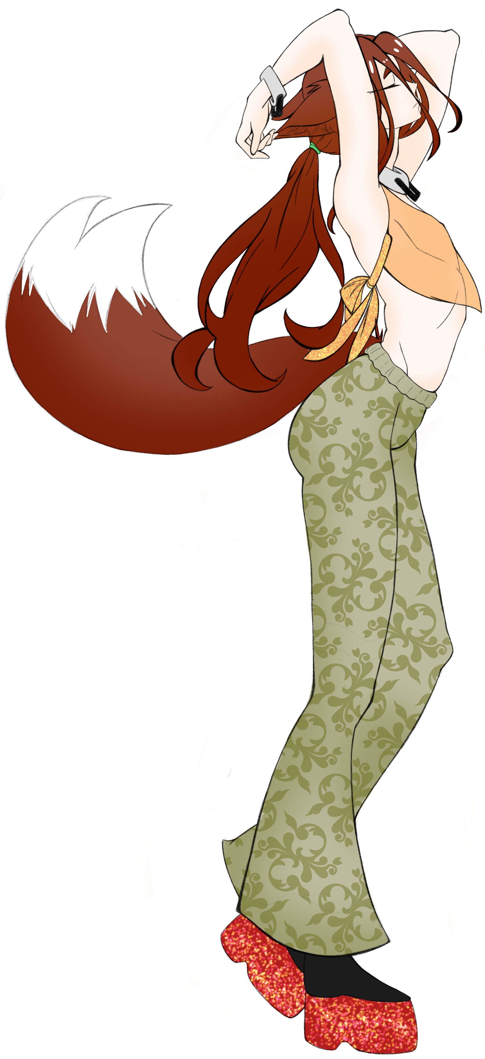 kitsune OC arching in bell bottoms (character and art by me!) | Scrolller