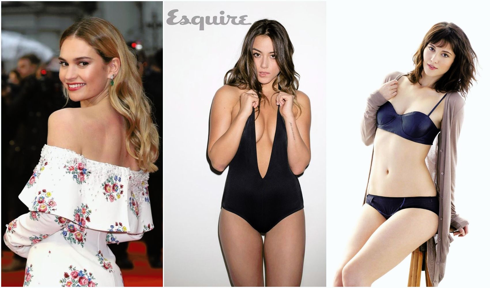 Lily James, Chloe Bennet, Mary Elizabeth Winstead. 1. Pronebone anal. 2. Holding her against the ...