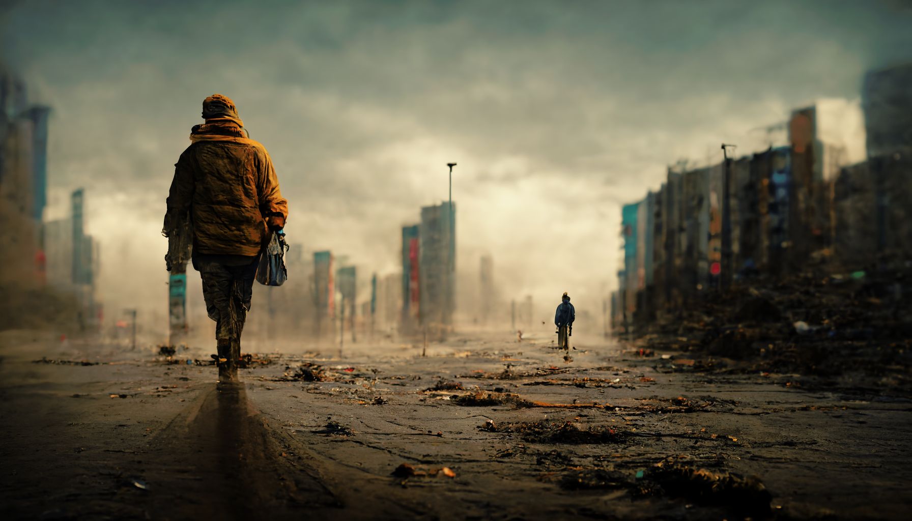 Man walking through post post-apocalyptic city | Scrolller