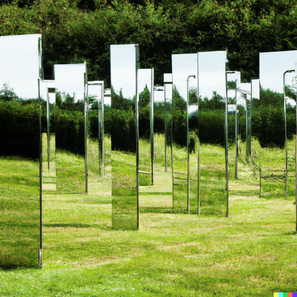 Mirrors in a grass field | Scrolller