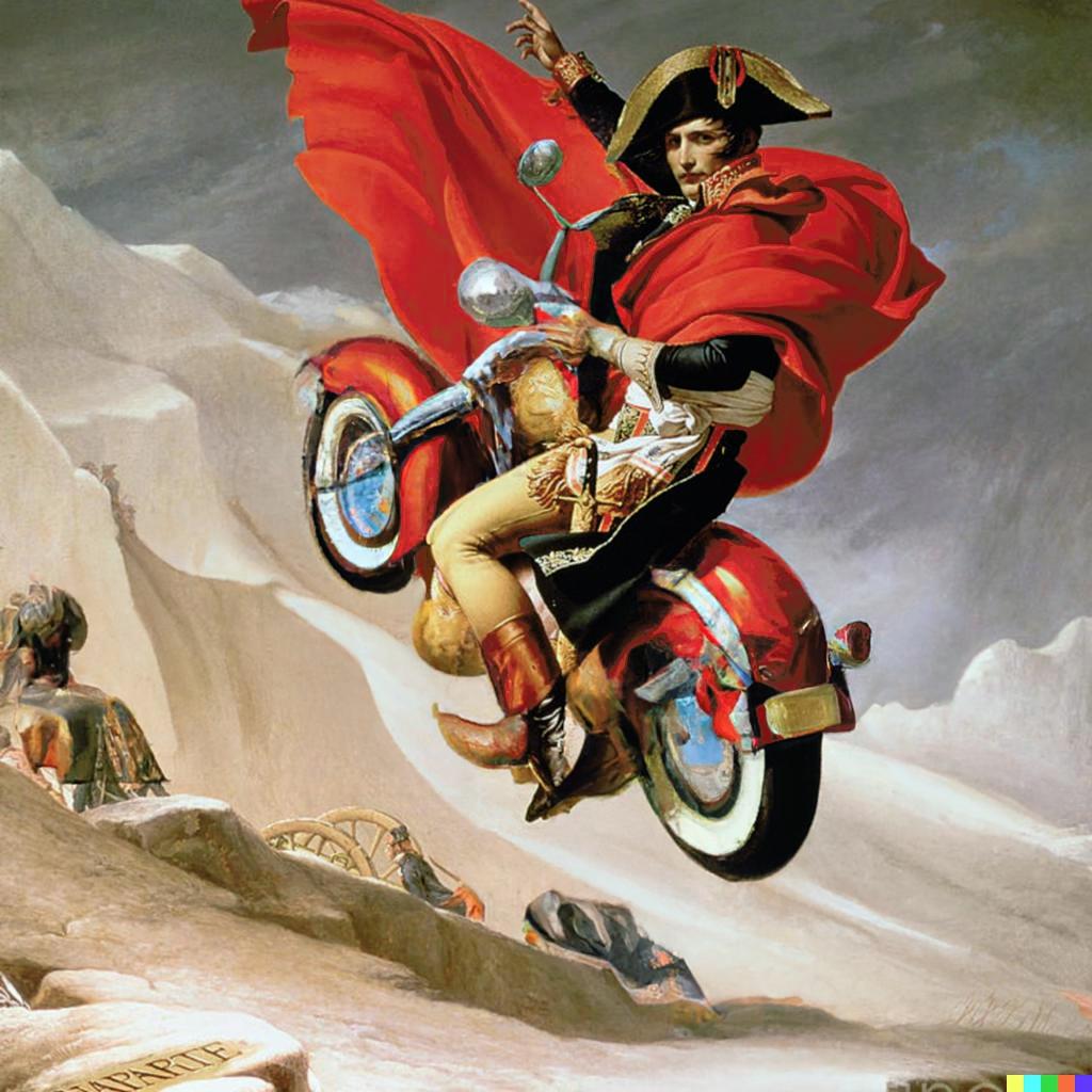 Napoleon Crossing the Alps on a Harley Davidson | Scrolller
