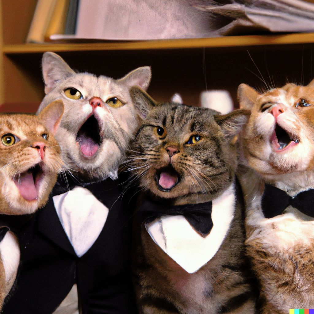 "Photo of a cat singing in a barbershop quartet" | Scrolller