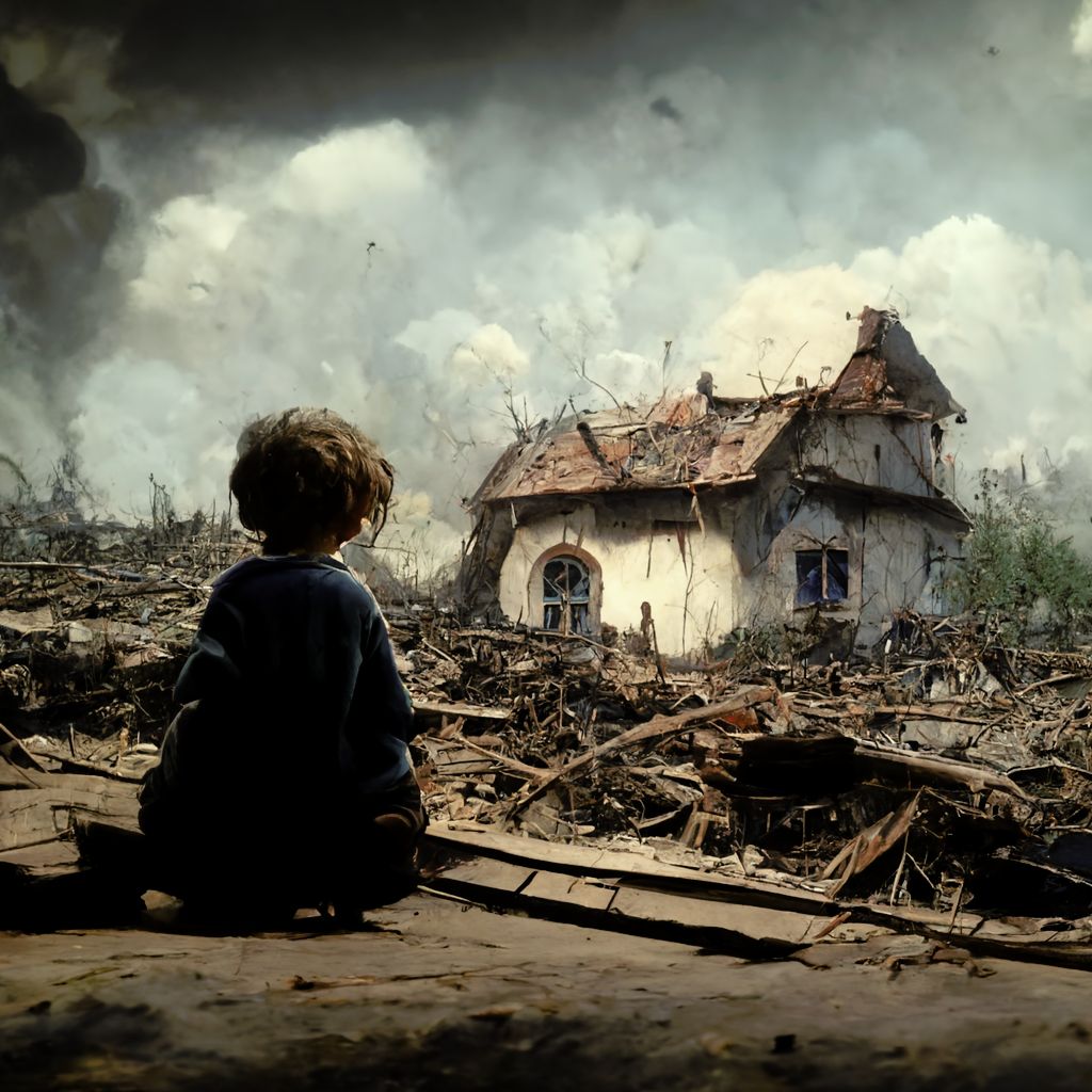 Poor Child sitting in front of his devasted home | Scrolller