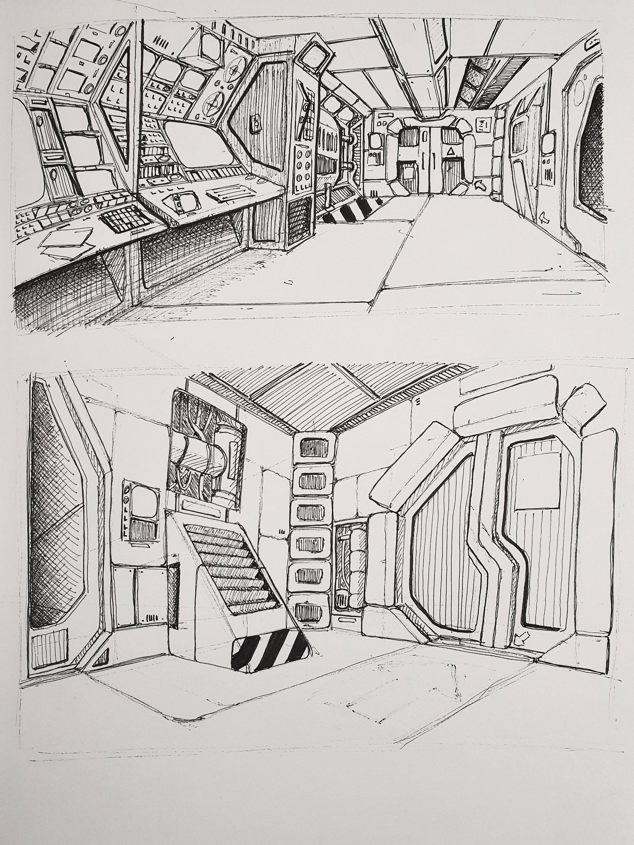 Some random Sci-fi interior sketches. | Scrolller
