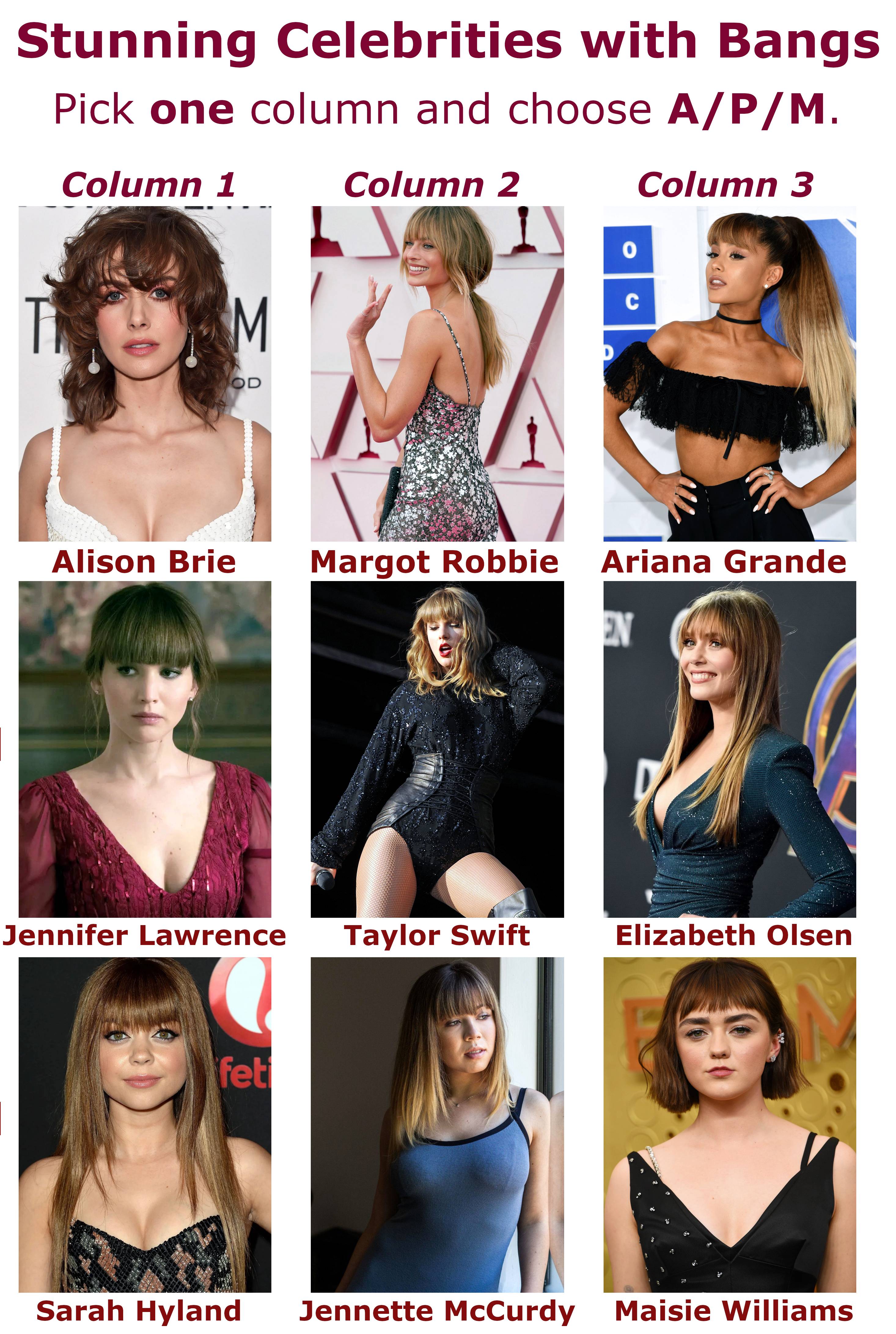 Stunning Celebs with Bangs - Pick One Column and then Choose A/P/M | Scrolller