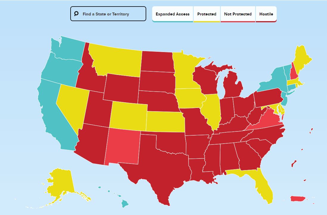 This map gives a color-coded guide to abortion rights in America. Link and further explanation ...