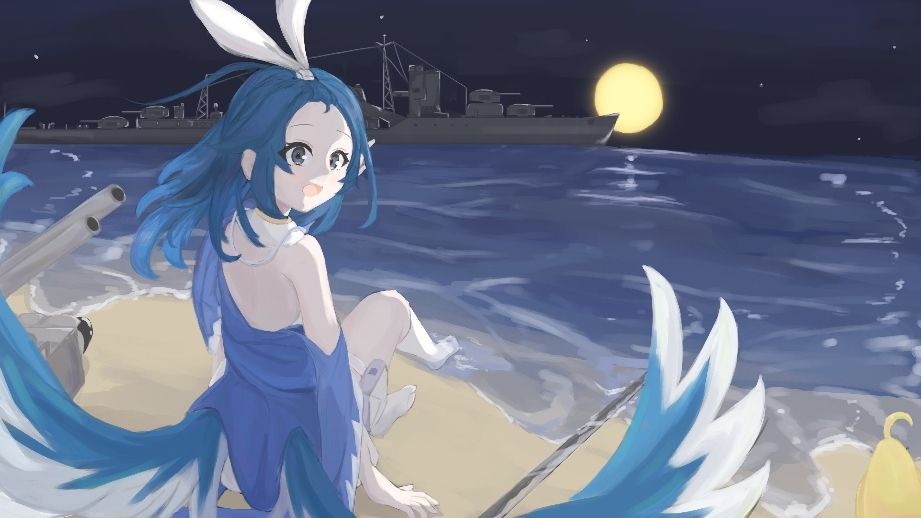 Wakatsuki sitting at the nightly beach | Scrolller