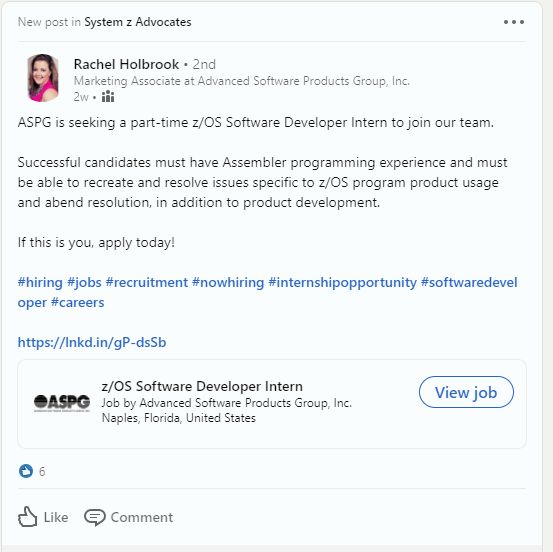 Wanted - Intern with Z series assembler experience to do level 2 work... | Scrolller