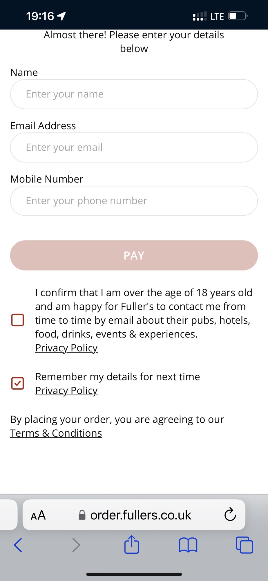 When ordering at a bar via QR code - to complete order you must confirm your age AND sign up for ...