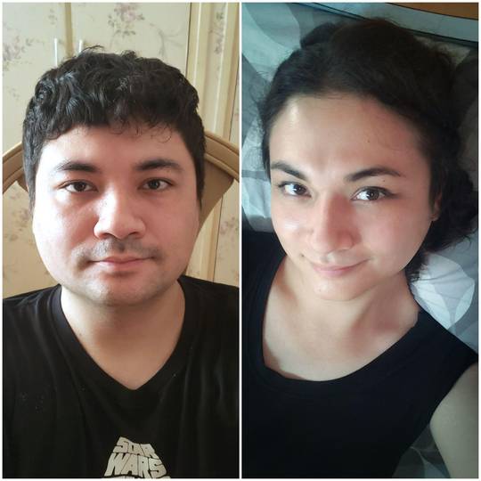1 year difference, 31, 10.5th month on estrofem & siterone. no filter, just a little eyeliner ...