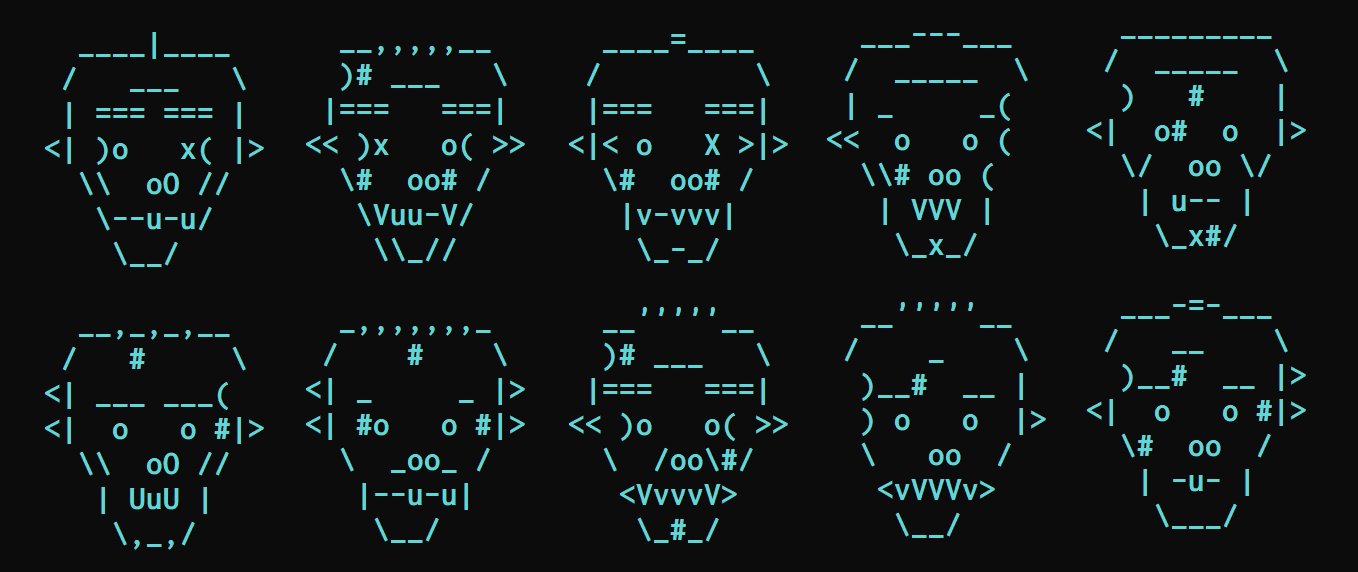 10 of the 43'823'445'120 possible procedurally generated Ascii ...