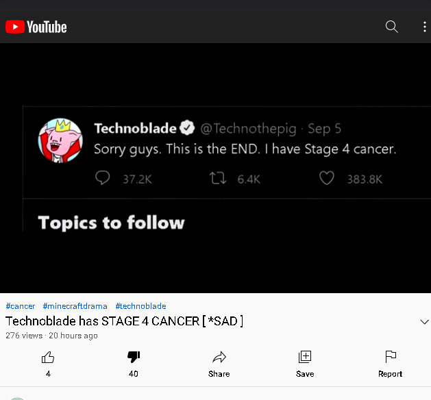 12 year Old Dream Stan is angry at technoblade defeating Dream. So hes making fun of his cancer ...