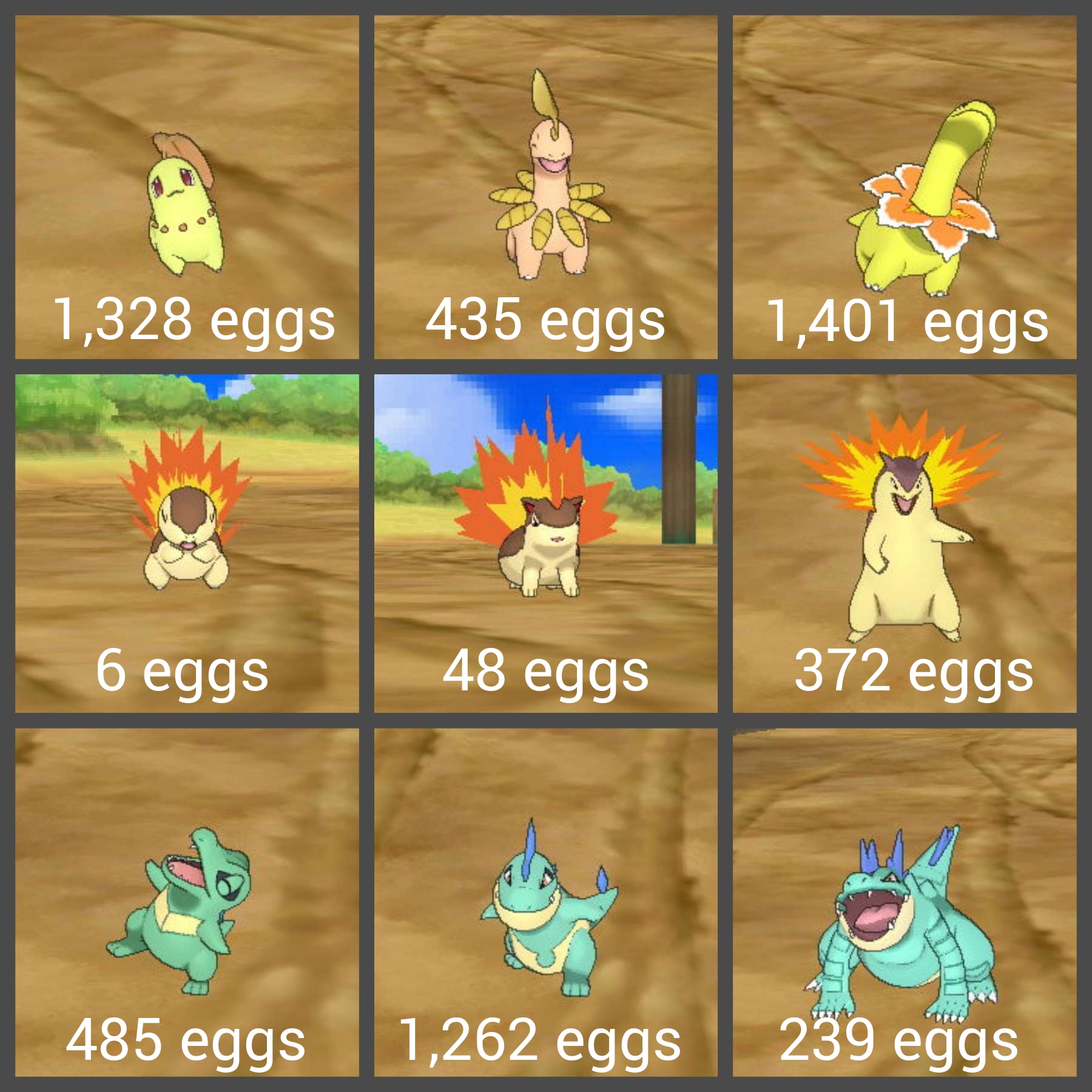 [7] After 5,576 total eggs, I've finally managed to hatch all the Shiny Johto starters and their ...