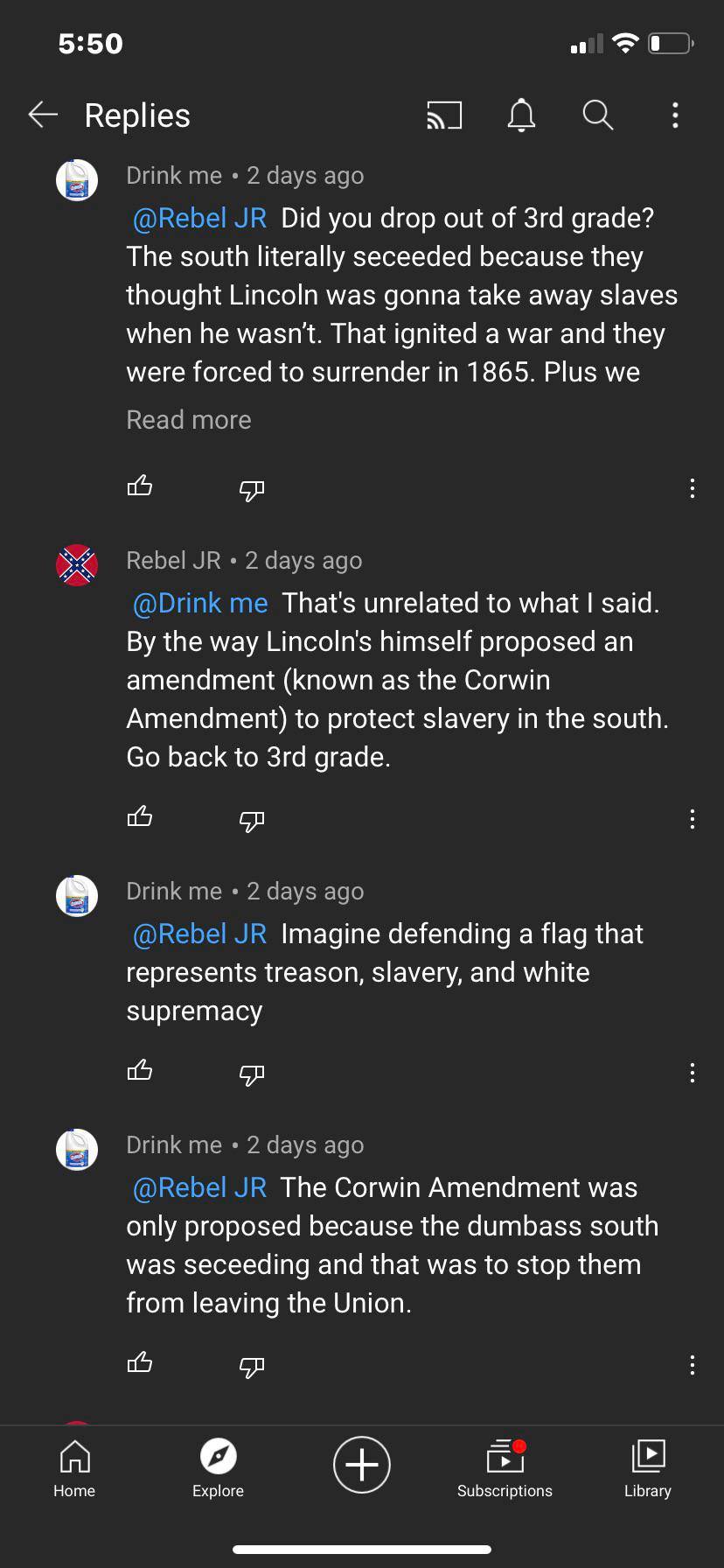 A confederate sympathizer telling me to go back to 3rd grade is like a pedo calling me a perv ...