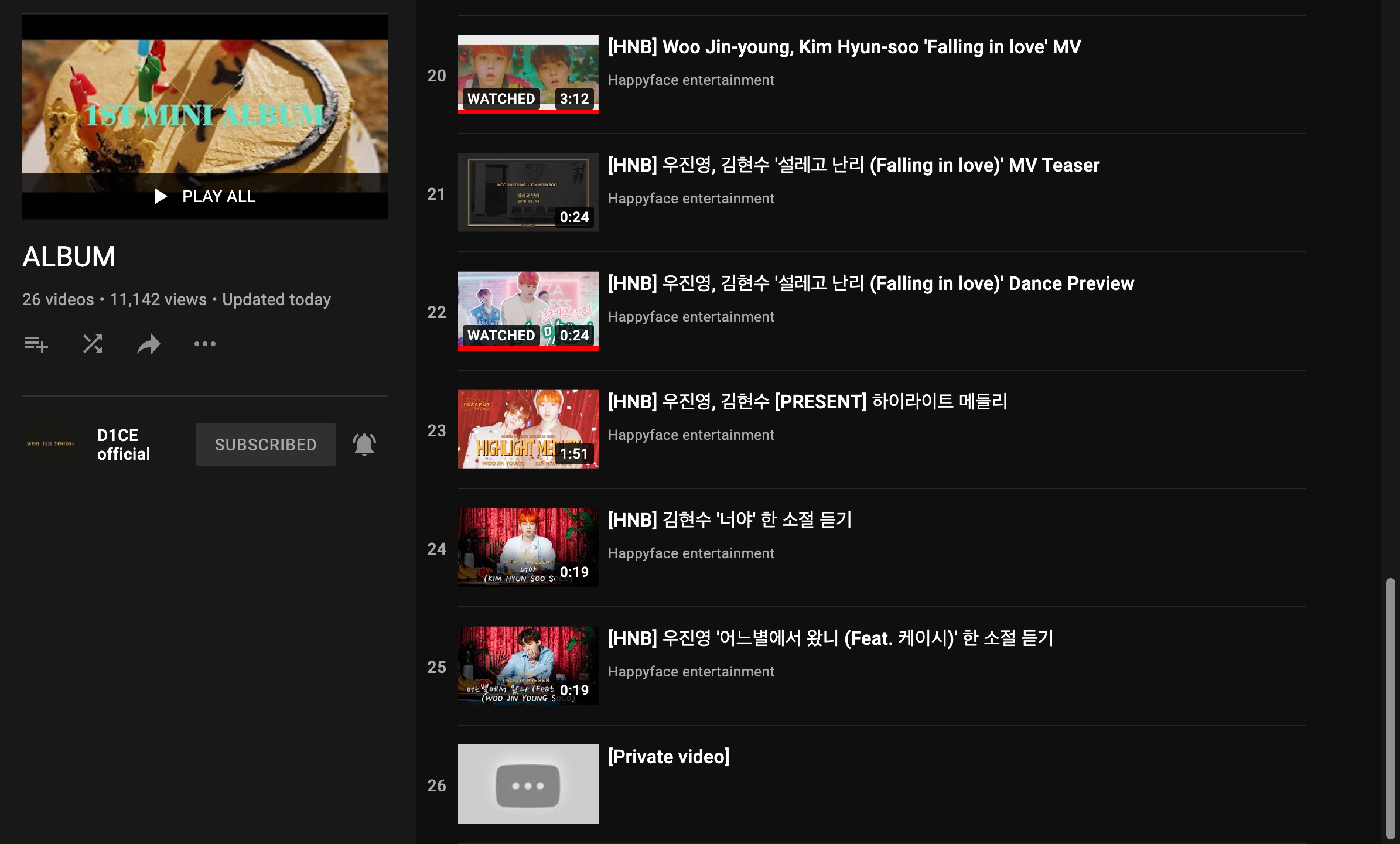 A new private video has been added to D1CE's Album playlist, likely the 'Happy Birthday' MV ...