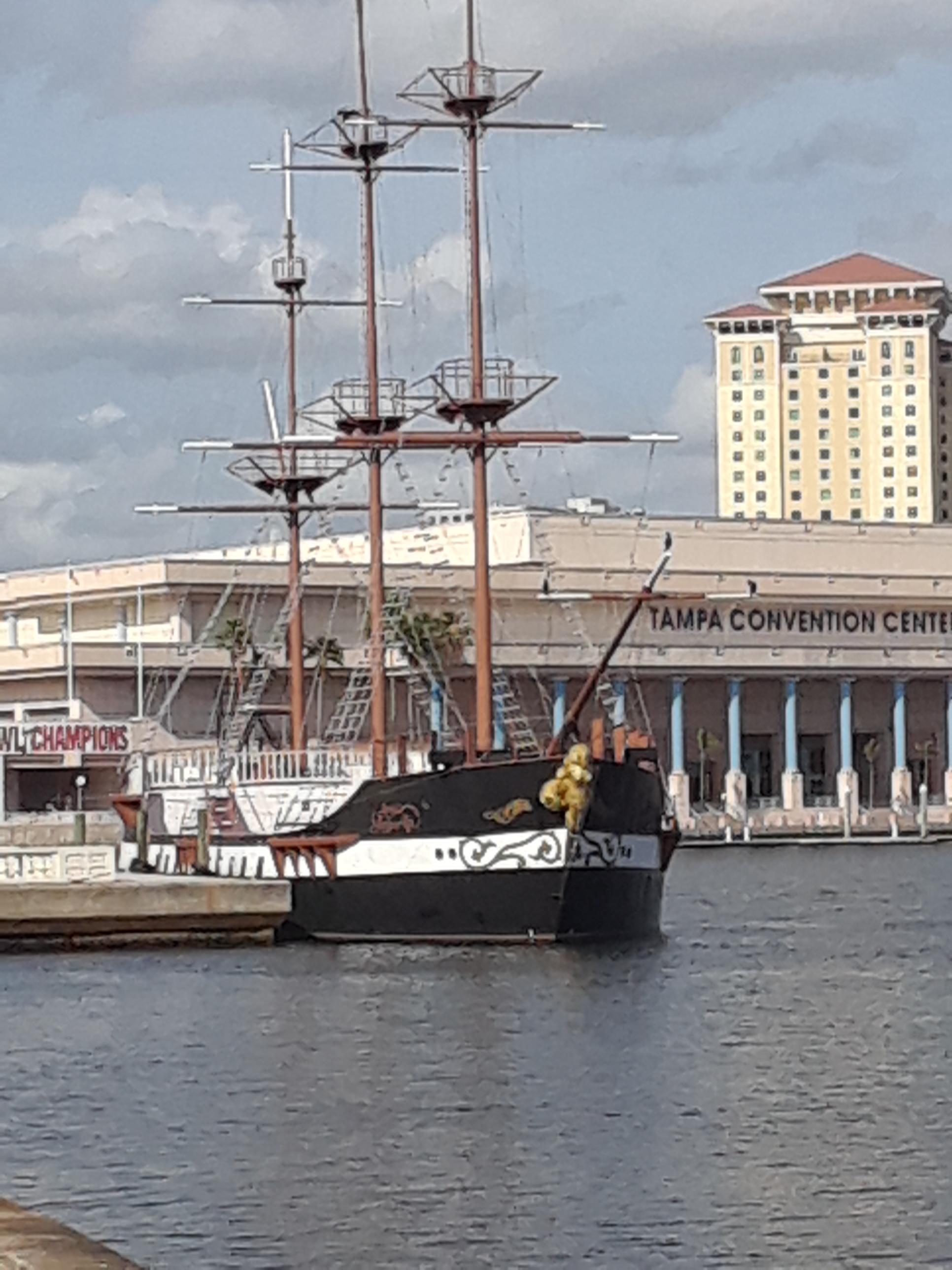 A novelty pirate ship used in the Gasparilla Parade in Tampa Florida. It's parked at the end of ...