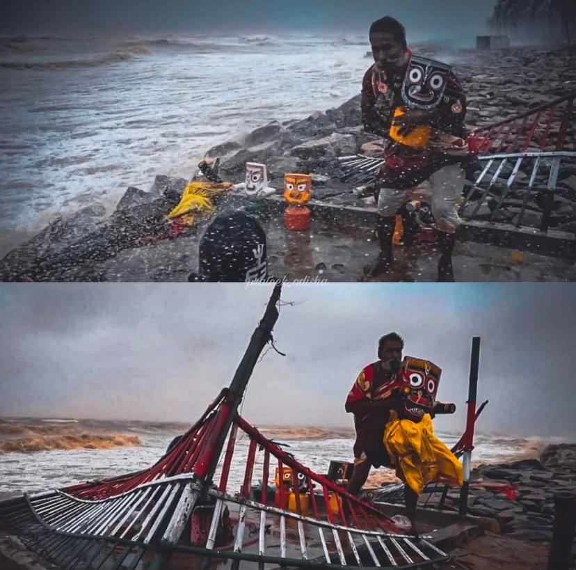 A Priest Carries An idol Of Lord Jagannath From Seafront A Temple To A Safer Place While Strong ...