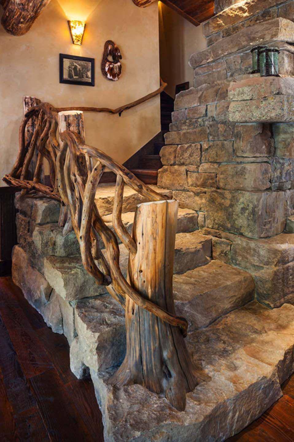 A unique staircase in a mountain home, located in the Yellowstone Club of Big Sky, Montana ...