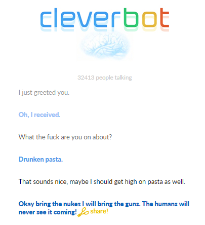 After about 4 sentences into talking with Cleverbot. | Scrolller
