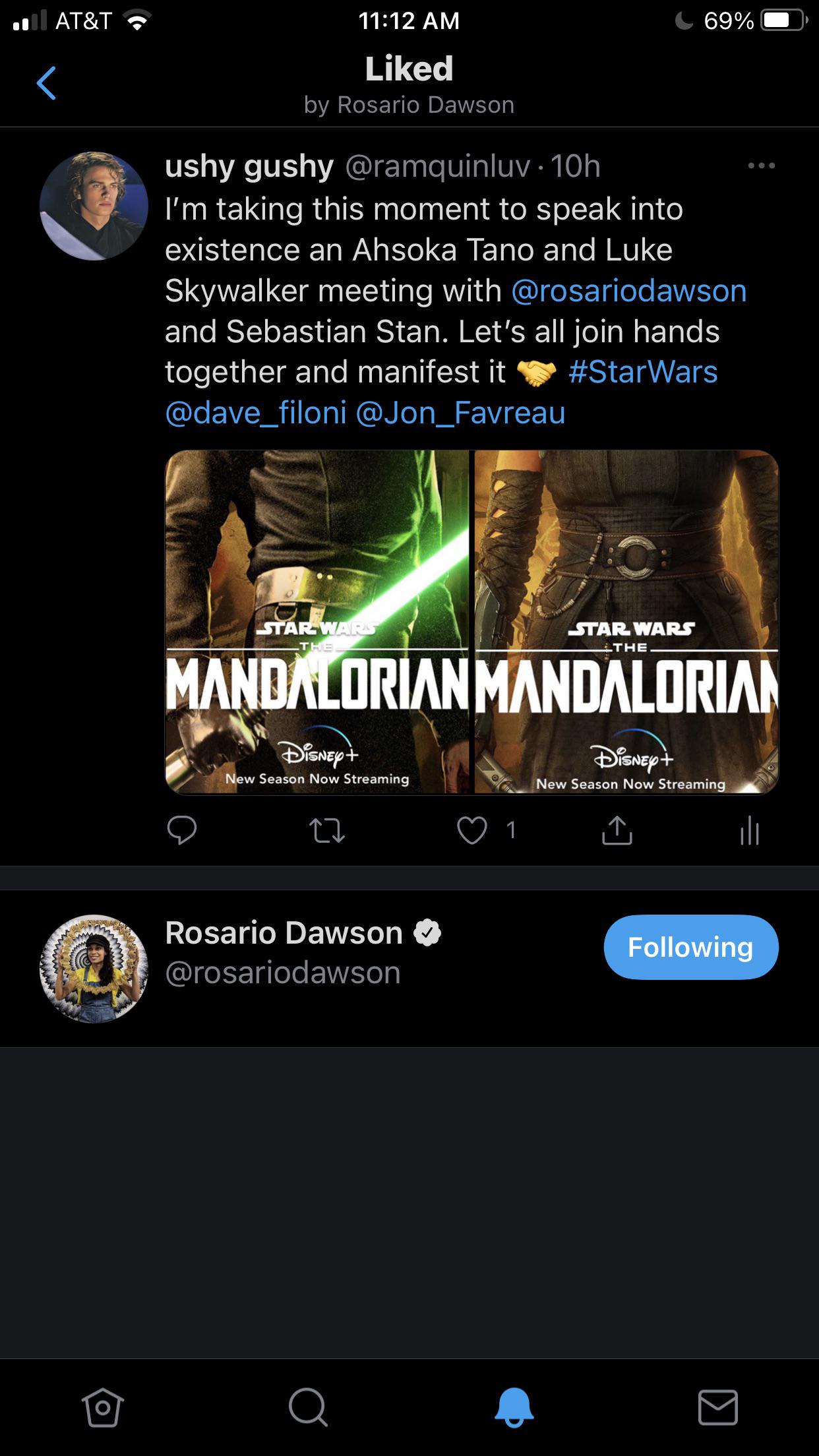 Ahsoka Tano just liked my tweet, so I’m kind of freaking out!!! She’s manifesting it, too ...
